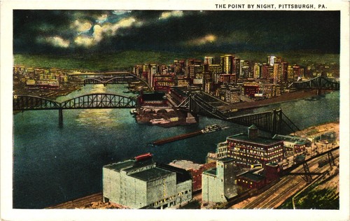 Pittsburgh PA The Point at Night Aerial View Postcard 1924 | eBay