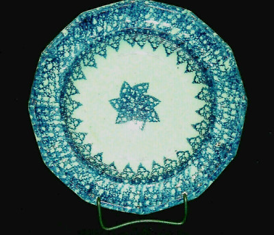 Beautiful Early Blue & White Sponged Decorated Spatterware Plate ...