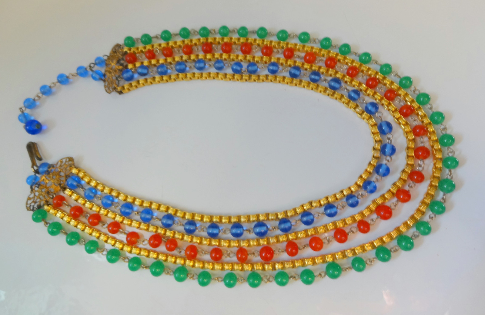 Antique Max Neiger Deco CZECH Gold Green Red Blue Glas Egyptian Revival ...