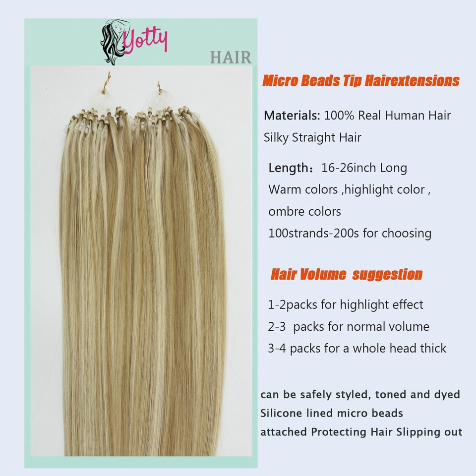 Micro Ring Loop Tip Remy Human Hair Extensions Straight Micro Beads ...