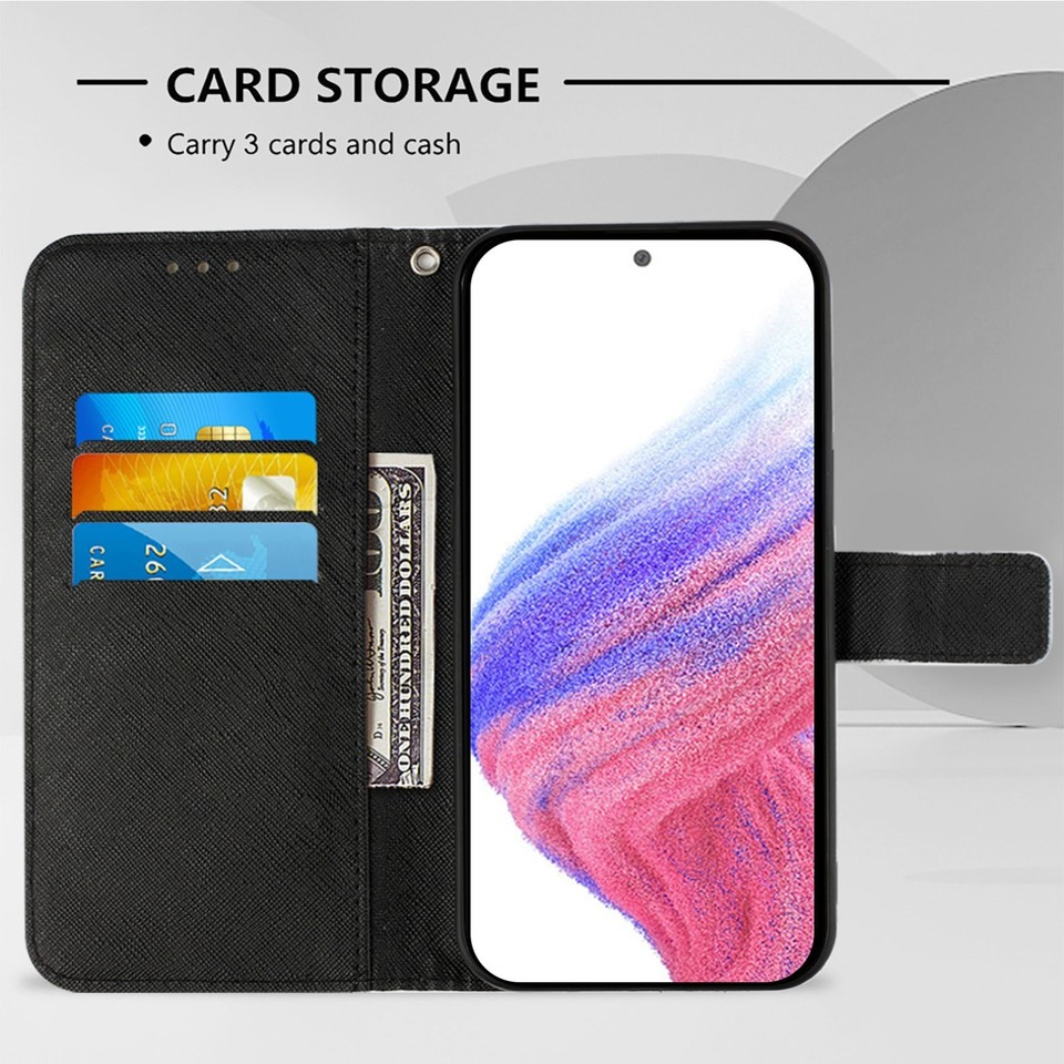 For Various Phone Cool Painted Card Wallet Case Bag Flip Stand Cover ...