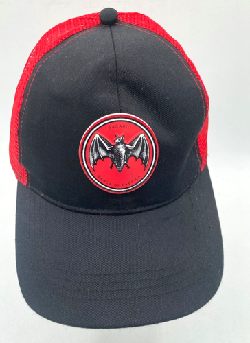Bacardi Rum Red & Black Bat Logo Snapback Mesh Trucker Baseball Hat Cap ...