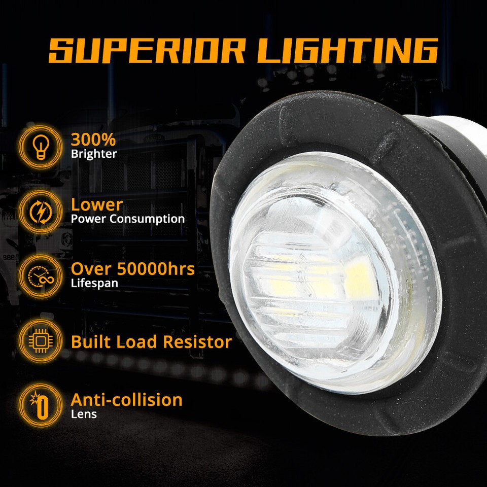 10PCS 3/4"LED Round Bullet Side Marker Lights Chicken Lights White For ...