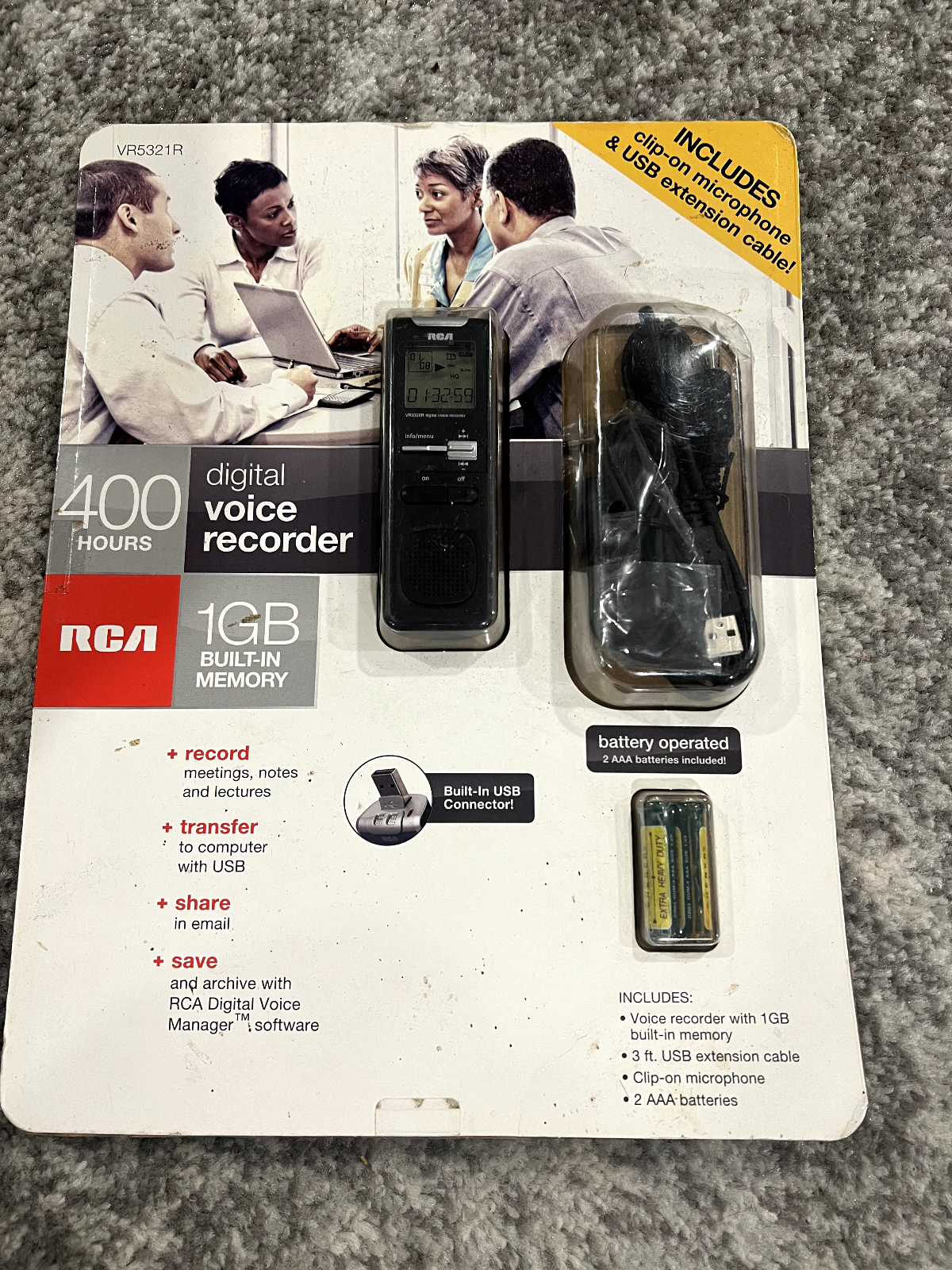 NEW RCA 1GB Digital Voice Recorder with Clip-on Mic USB Cable VR5321R ...