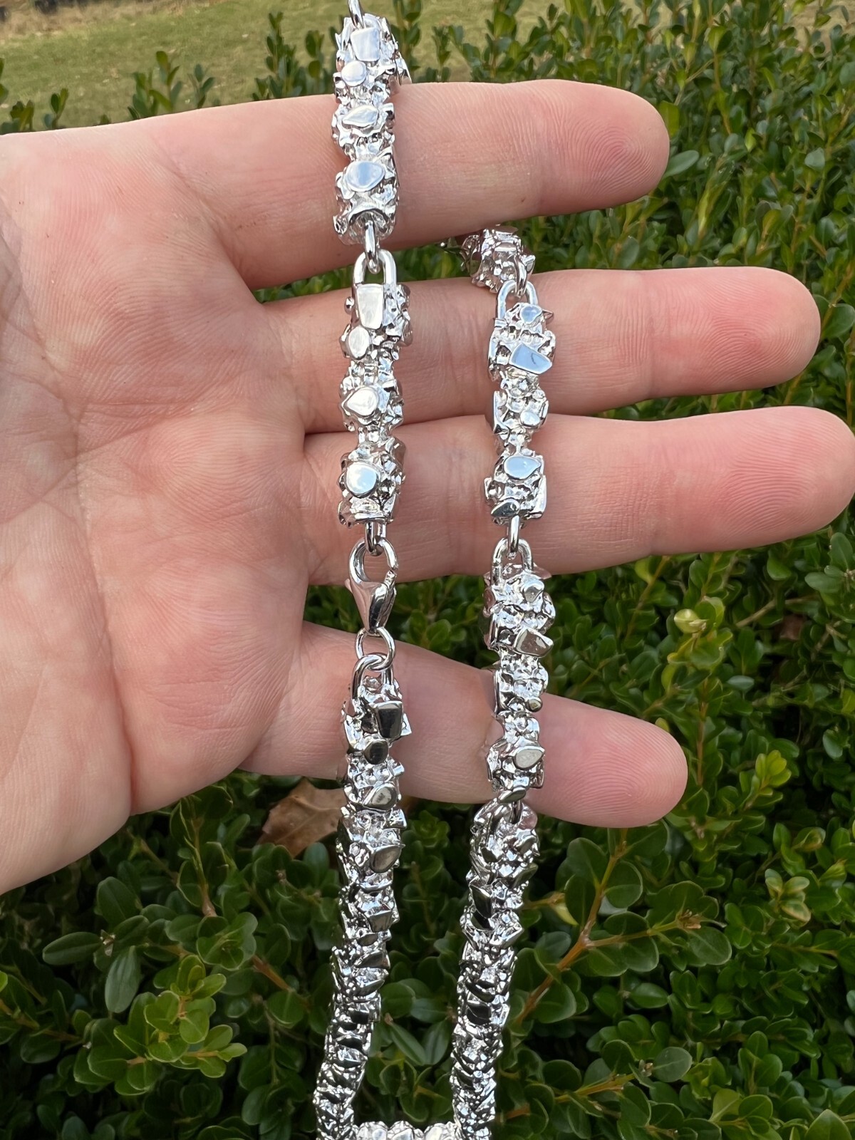 Mens HEAVY Real Solid 925 Sterling Silver Nugget Link Chain Necklace ...