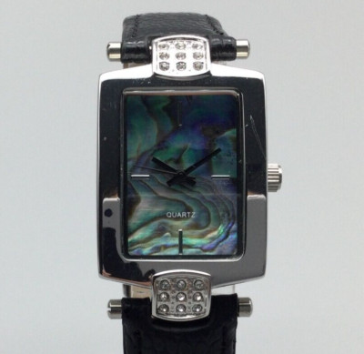 Avon Tank Abalone Watch Women 23mm Silver Tone Black Band New Battery ...