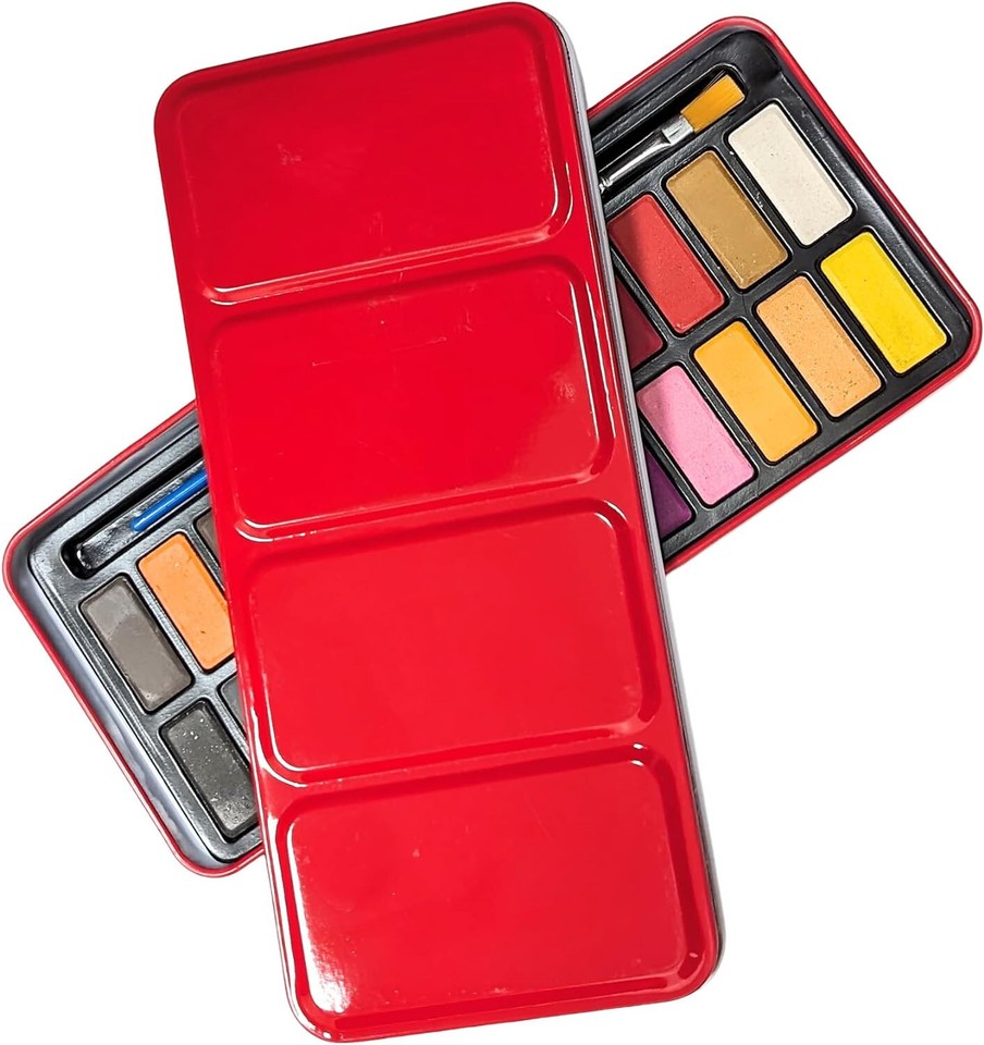 Artist Watercolour Paint Set of 24 Colour Blocks Pans & Paintbrush In ...