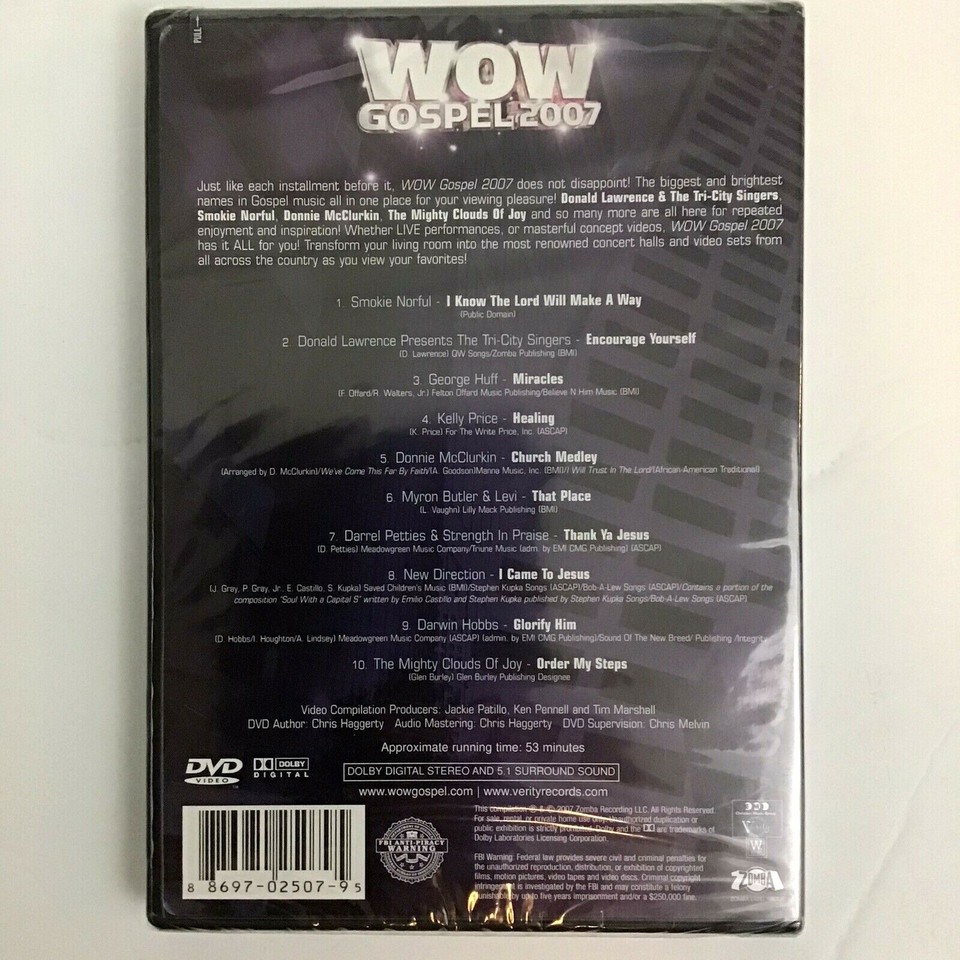 WOW Gospel 2007 (DVD, 2007) 10 Songs Various Music Artists Singers NOS ...