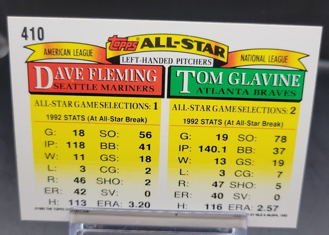 1993 Topps - 1992 Topps All Stars Gold #410 Tom Glavine, Dave Fleming ...