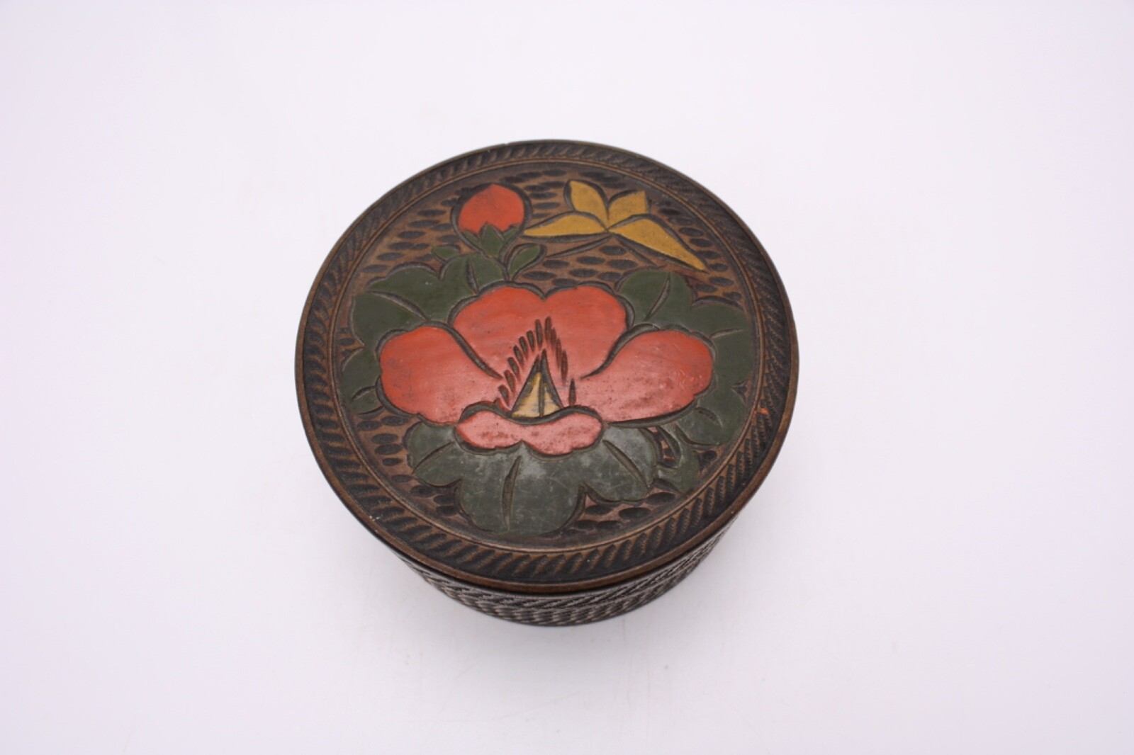 Antique Vtg Painted Floral Wooden Coaster Case and Coasters | eBay