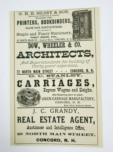 1882 Concord New Hampshire Advertisement Silsby Grandy Dow Wheeler ...