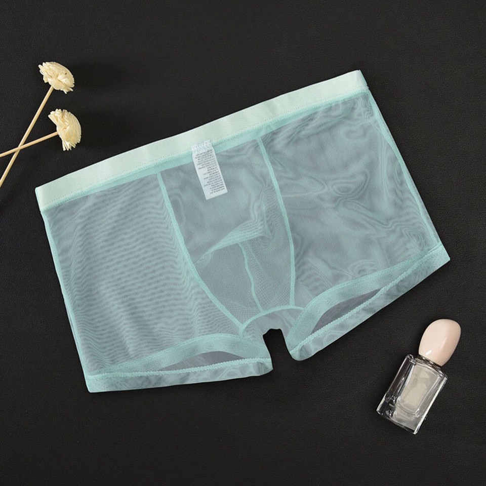 Mens Sexy See Through Boxer Briefs Sheer Mesh Underwear Shorts Trunks ...