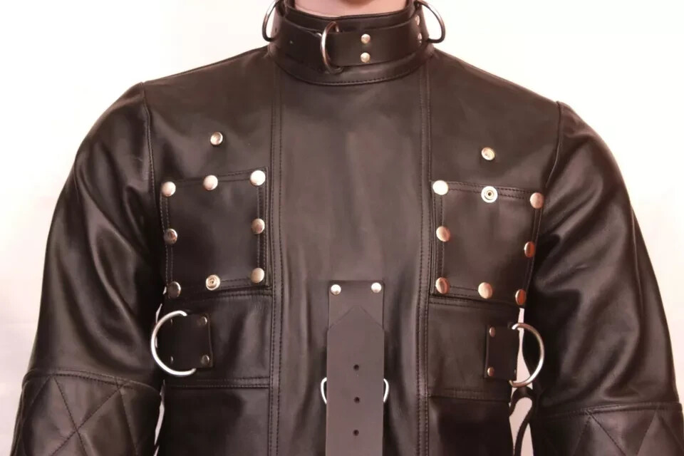 Mens Leather Heavy Duty Straight Jacket Cowhide Leather Straitjacket ...