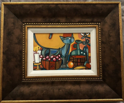 David Le Batard LEBO Signed & Framed Cat Print "Thanksgiving Morning ...