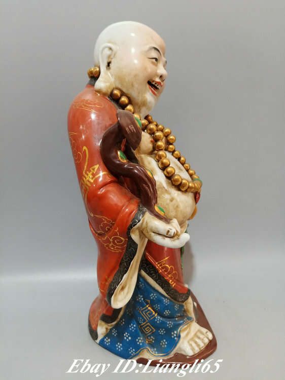 13" Wucai Porzellan Feng Shui Glückliches Lachen Maitreya Buddha Ruyi ...