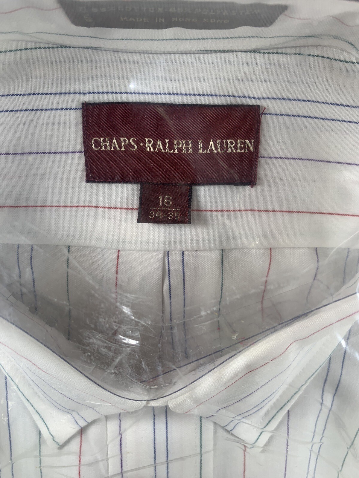 Chaps Ralph Lauren Dress Shirt Mens 16 34/35 White Thin Stripe Purple ...