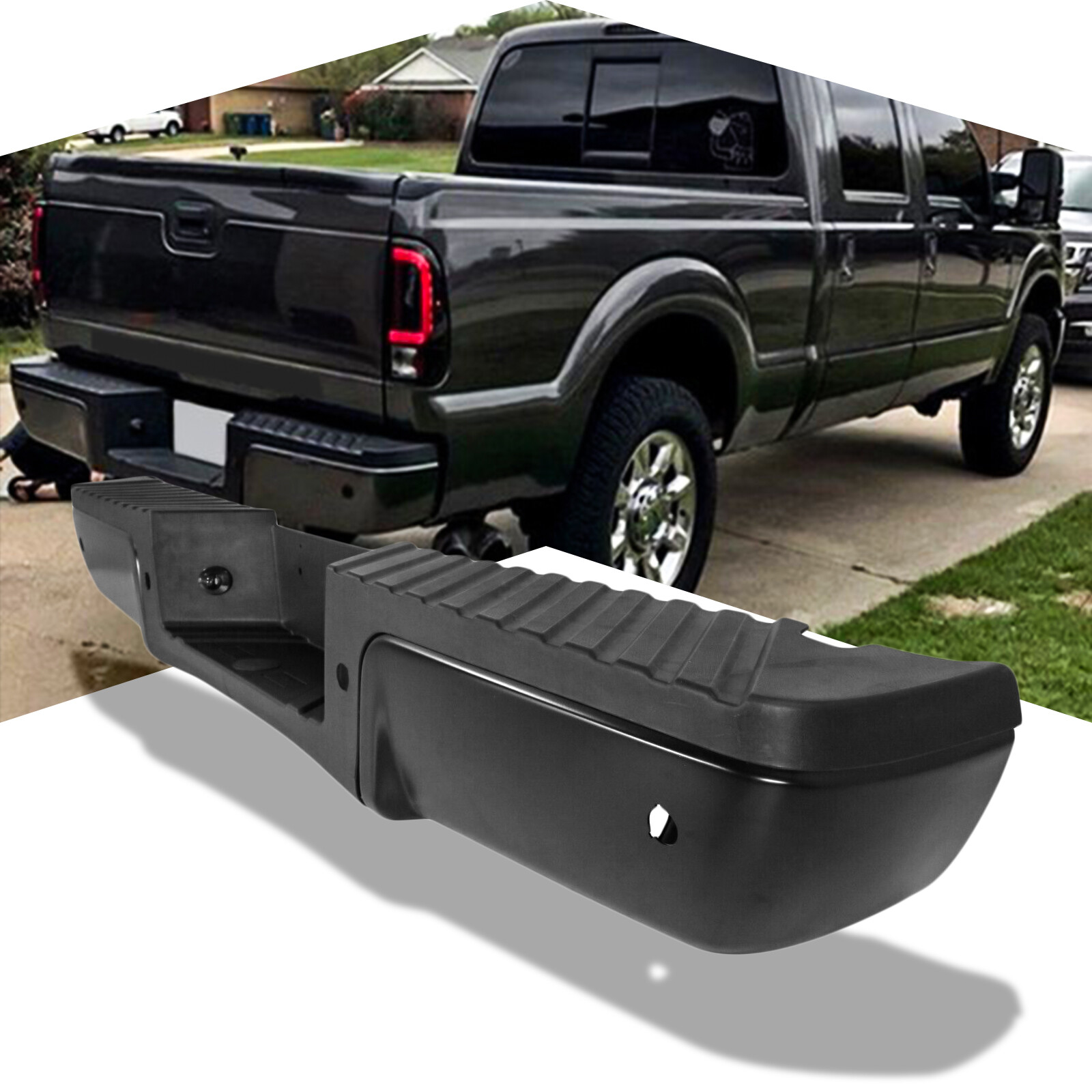 BLACK REAR STEP BUMPER FOR FORD 2008-2016 F-250 F-350 F-450 W/ SENSOR ...