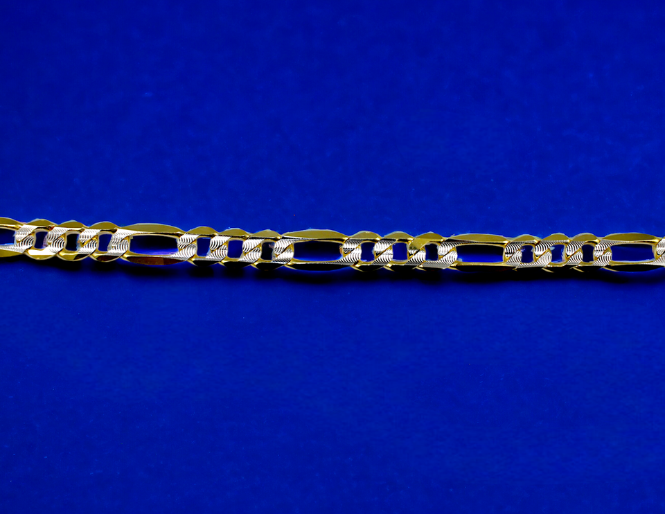 14K Yellow Gold SOLID Figaro Pave Necklace Chain Real Gold 2mm-11mm 16 ...