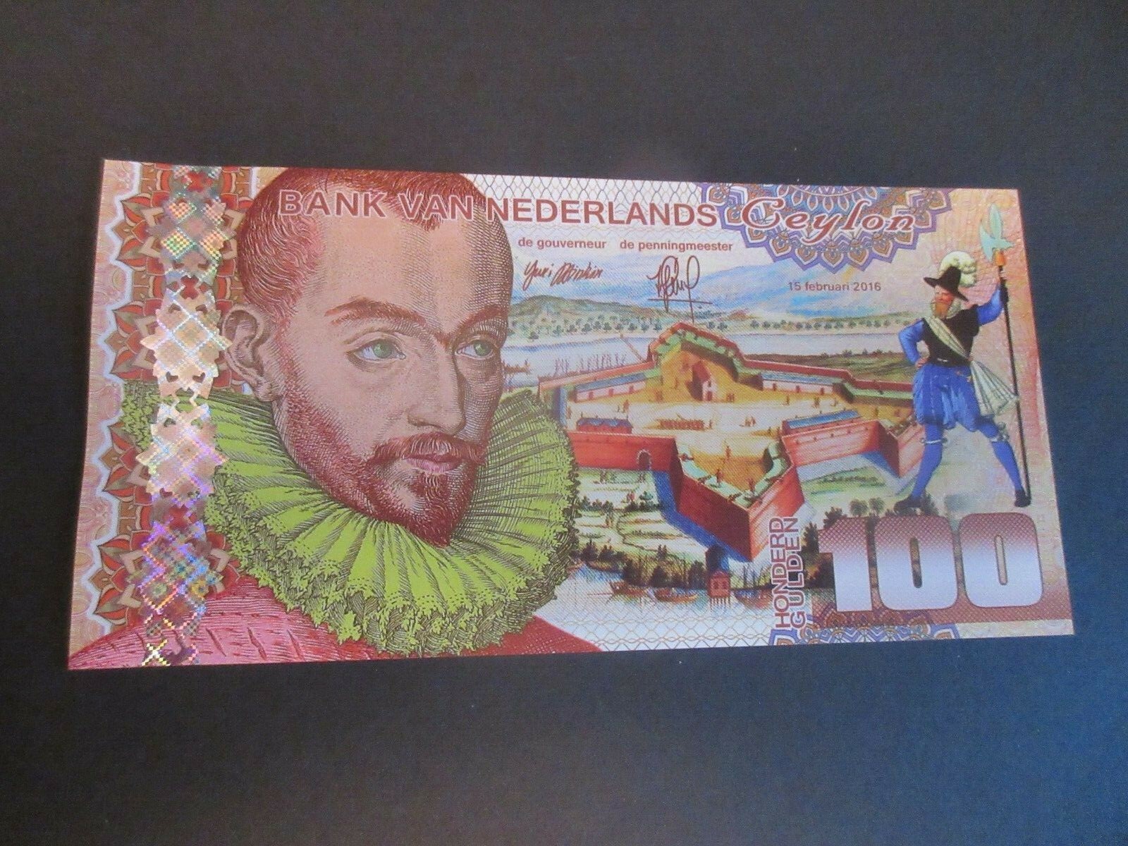 KAMBERRA, NETHERLANDS CEYLON SERIES POLYMER 100 GULDEN 2016 - UNC ...