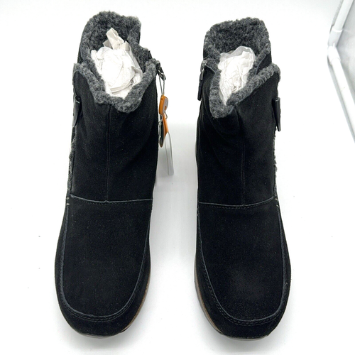 Sporto Womens Suede Bootie Shoes Black w Faux Fur Toggle Accent Side ...