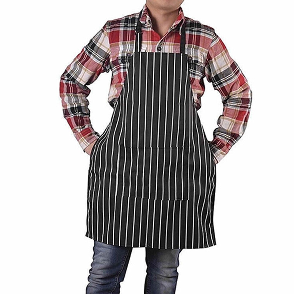 Adjustable Cooking Apron Kitchen Chef Stripe Bib Apron w/ 2Pockets For ...