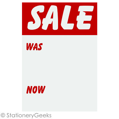 24 SALE WAS NOW Cards 6x4" Price Tickets Label Discount Shop Pricing ...