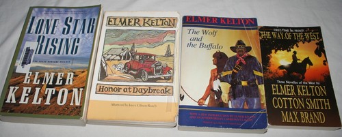 4 Elmer Kelton large paperback book lot Lone Star Rising, Wolf and ...