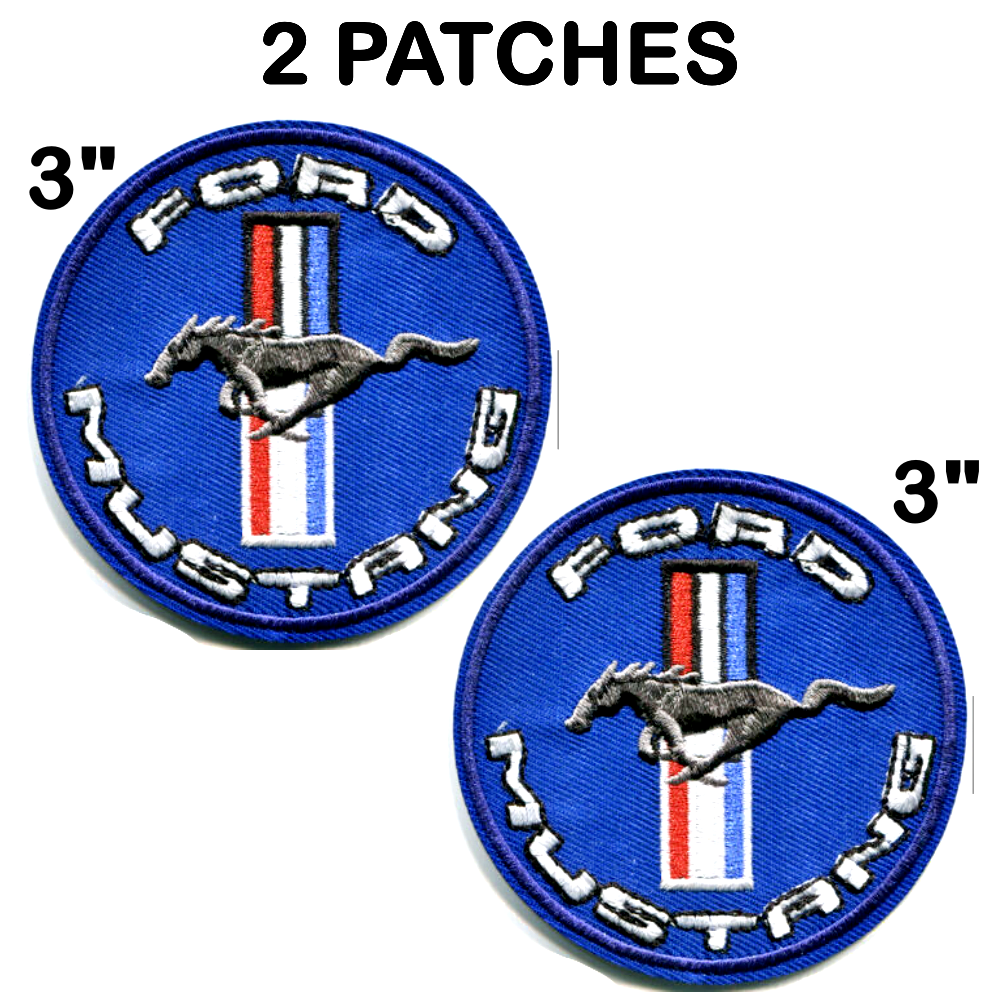 2 FORD MUSTANG PATCH EMBROIDERED IRON ON PATCHES SEW ON AUTO SILVER ...