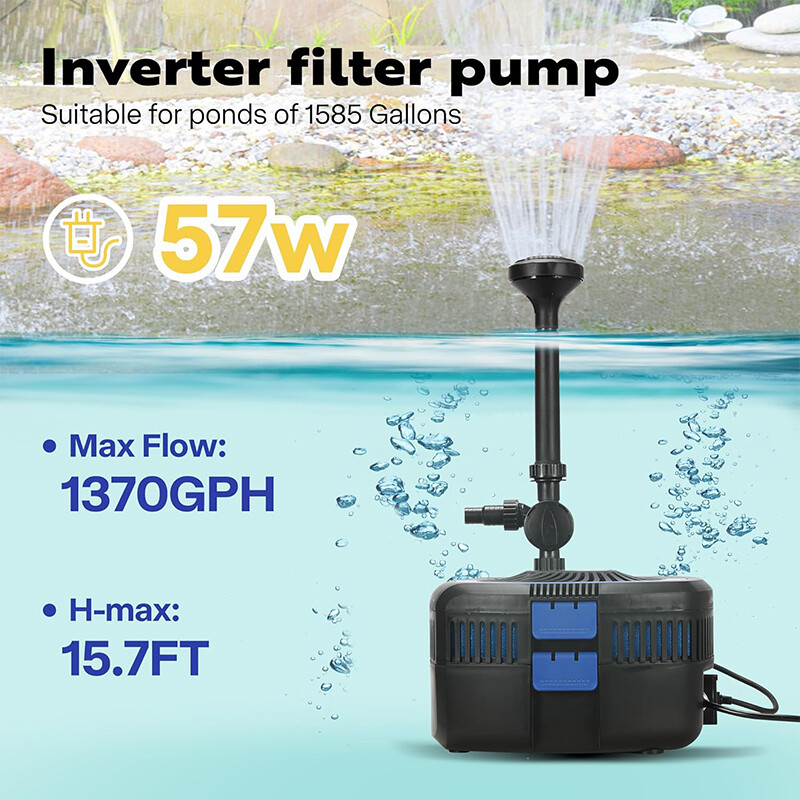 4-in-1 Pond Filter System Kit 1370GPH Water Pump w/ Filter, Fountain ...