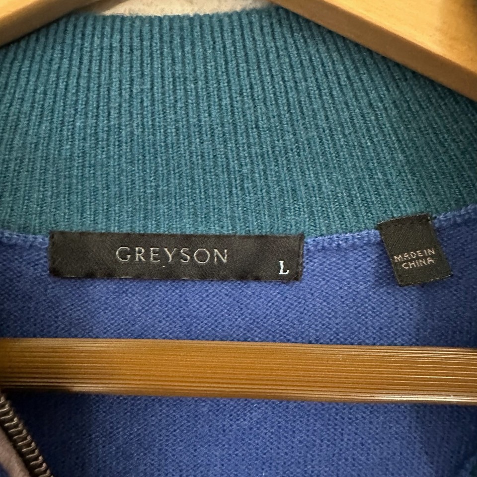 GREYSON Sebonack Sweater Mens L Blue 1/4 Zip Pullover Cashmere Wool ...