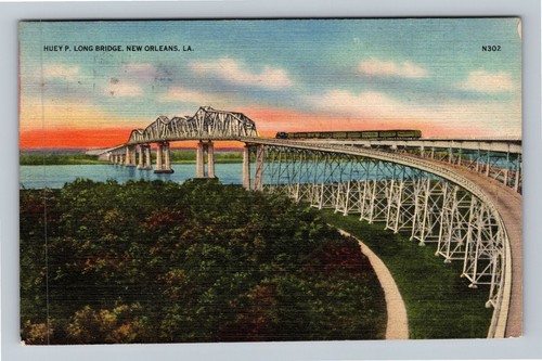 New Orleans LA-Louisiana, Huey P Long Bridge c1945 Vintage Souvenir ...