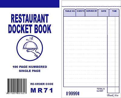 100 Quality Restaurant Docket Book Medium Size - Single Page | eBay