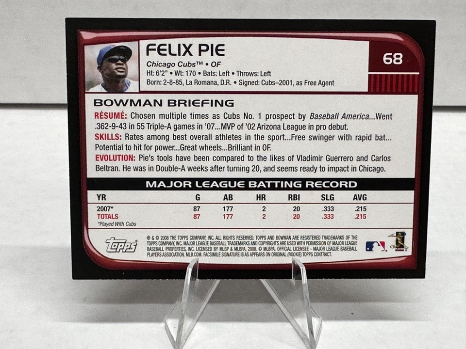 2008 Bowman Baseball Card #68 Felix Pie Chicago Cubs | eBay