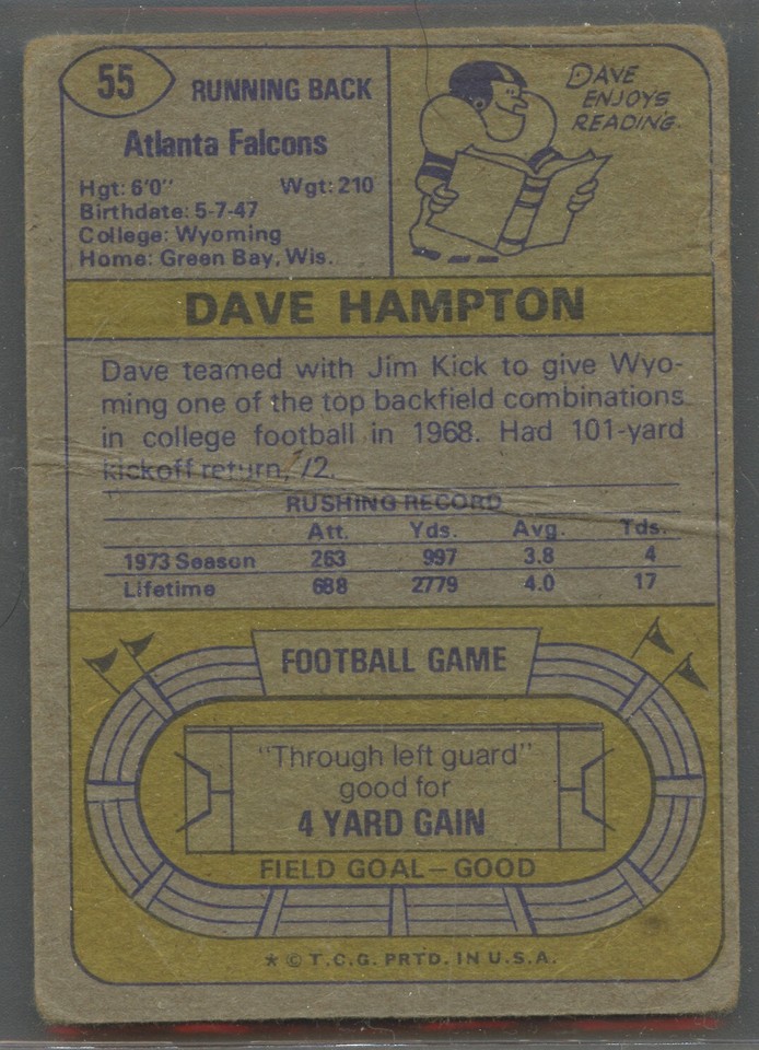 1974 Topps #55 Dave Hampton Atlanta Falcons | eBay