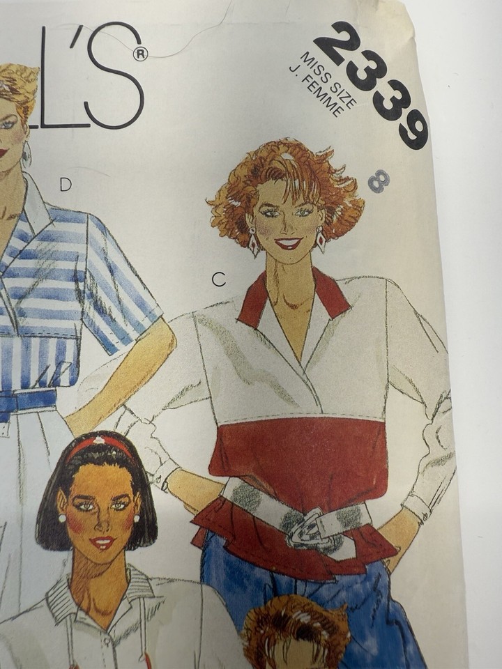 Womens Uncut 1980s Tops Shirts Pattern Misses Size 8 McCalls 2339 | eBay