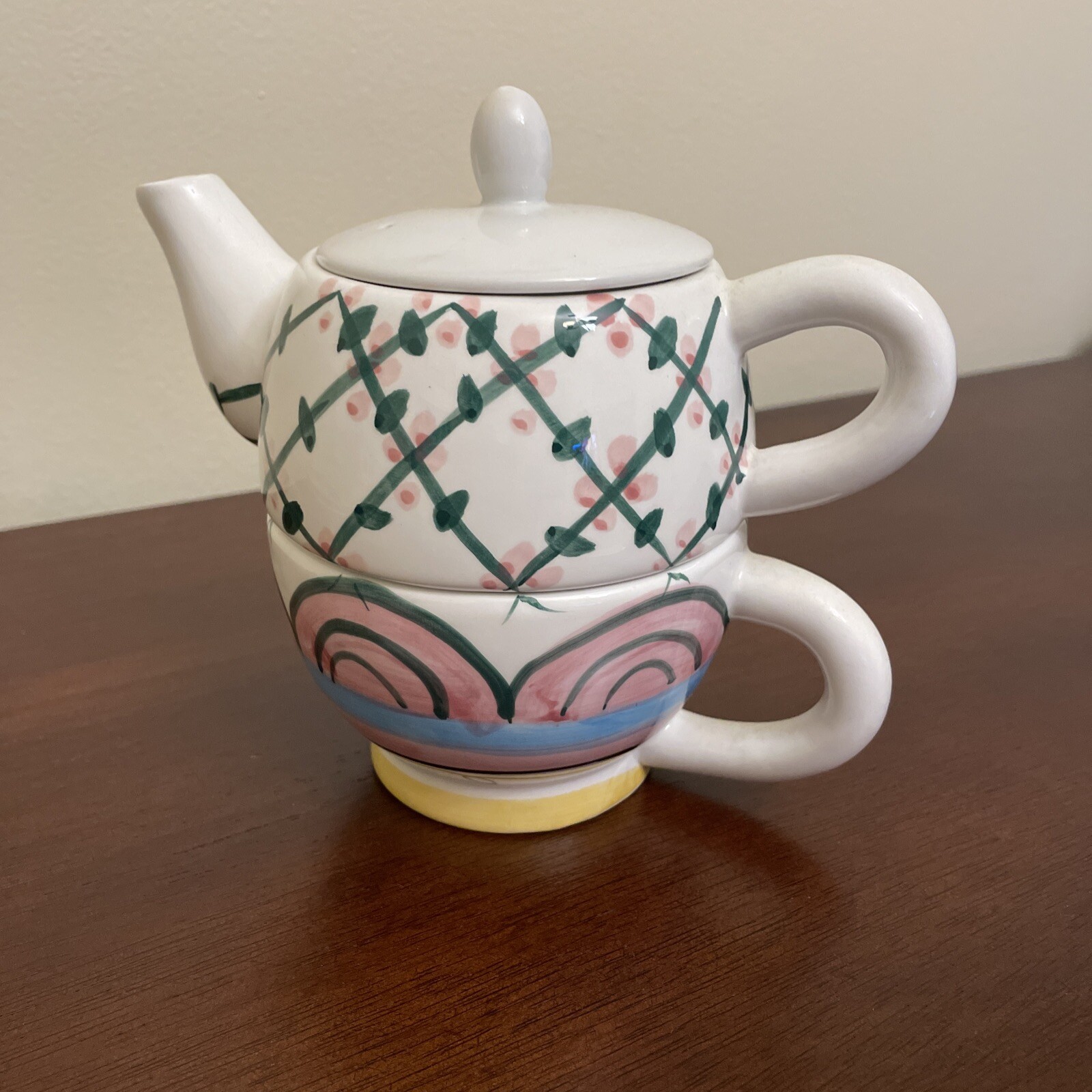 Bella Casa by GANZ Single Serve 3 pc Stackable Teapot/Tea Cup pastel ...