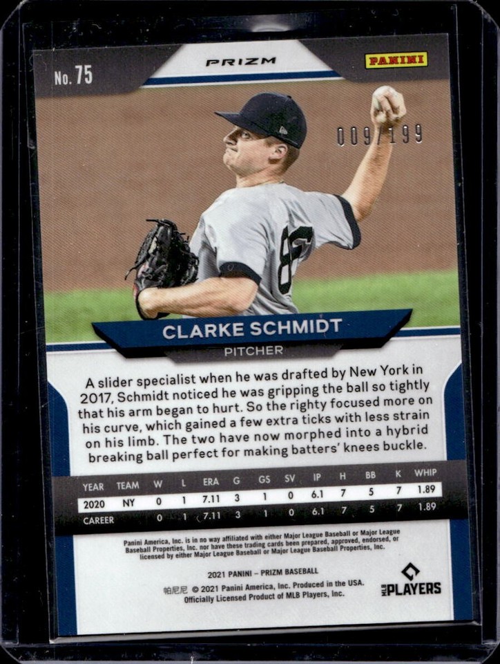 Clarke Schmidt Rookie #009/199 2021 Panini Prizm Card Yankees | eBay