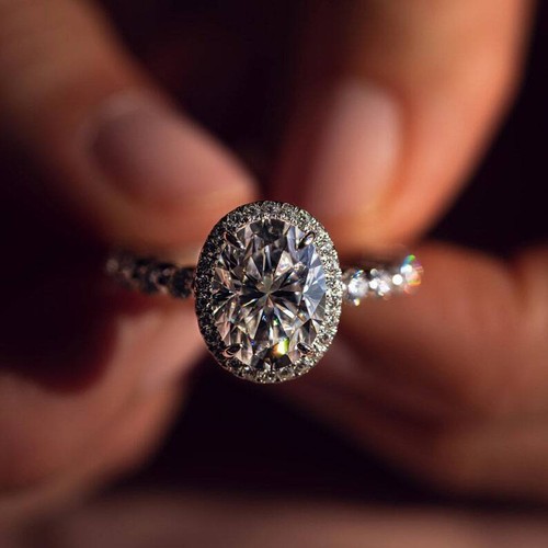 Oval Cut Halo Diamond Engagement Ring Lab Grown Diamond Sparky Wedding ...