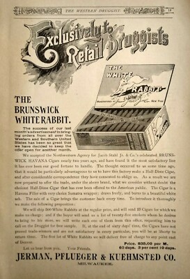 1896 White Rabbit Cigars for Drug Stores Milwaukee Vintage Print ...