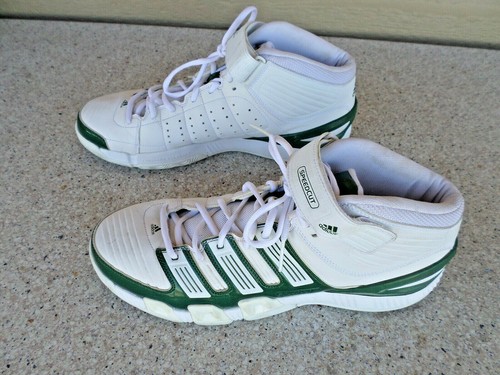 adidas "Speedcut" White/Green Leather SAMPLE Hightop Basketball Shoes ...