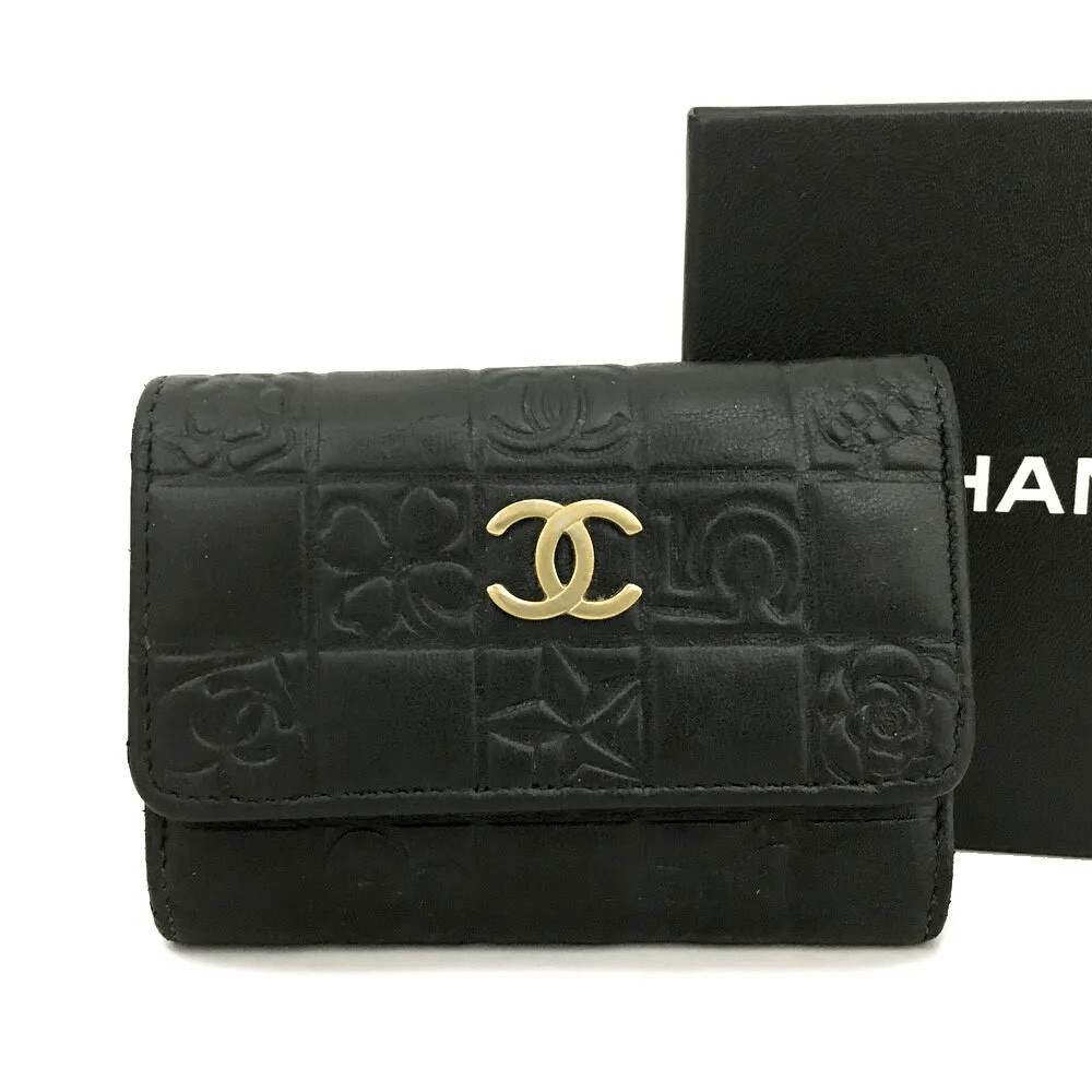 Chanel Icon CC Logo Black Lambskin 6 Key Case - Gem