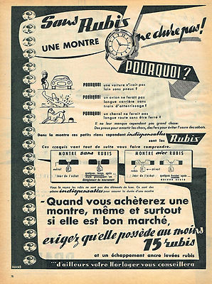 PUBLICITE ADVERTISING 124 1955 RUBIS INDISPENSABLE pour les montres | eBay