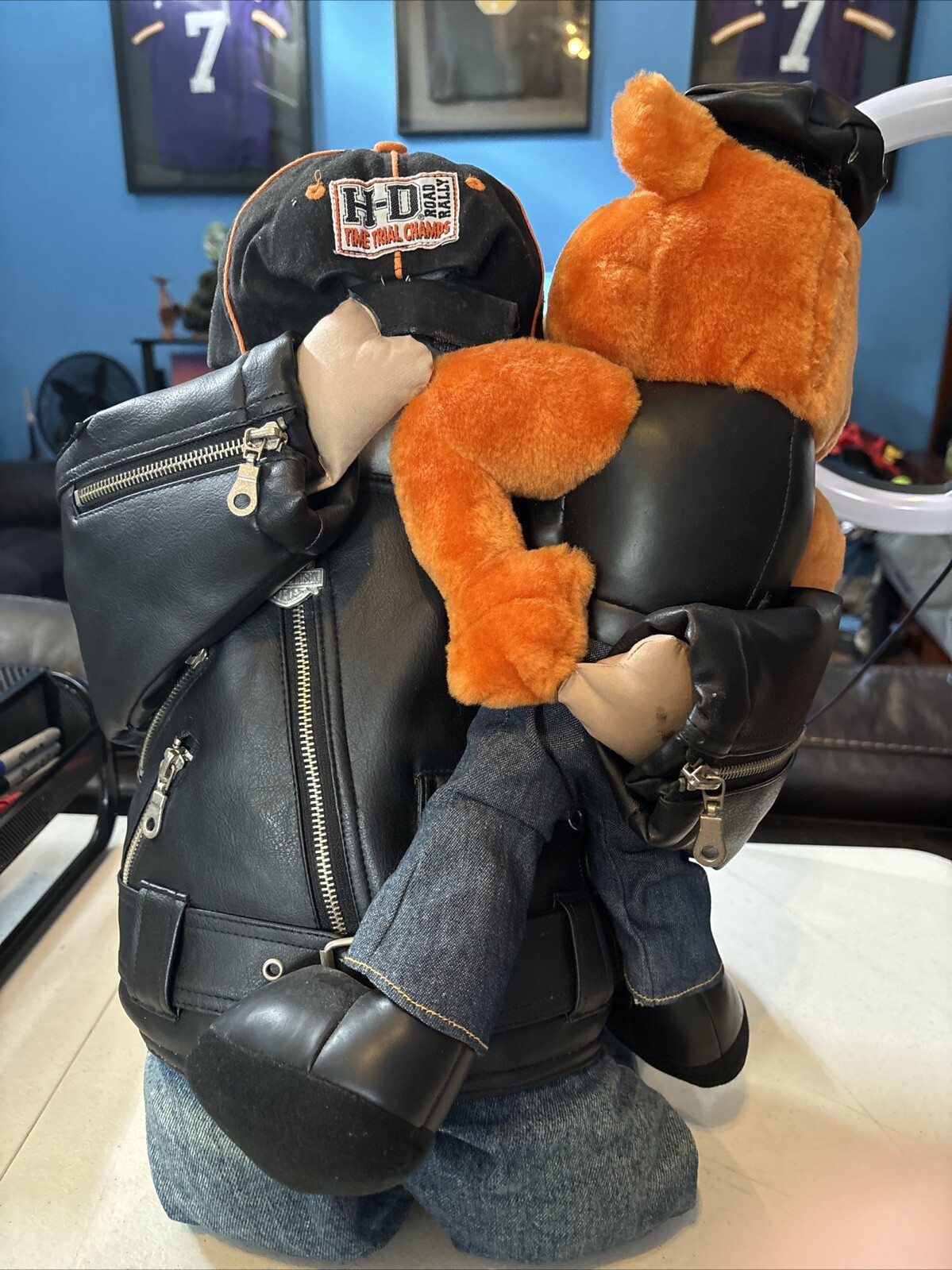 Custom Made HARLEY DAVIDSON Doll with Bear 20” x 12”