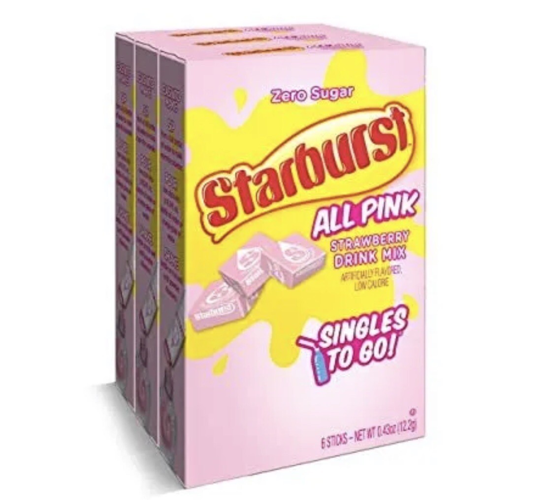 Starburst All Pink Strawberry Singles Drink Mix 6 Stick Packs Zero ...