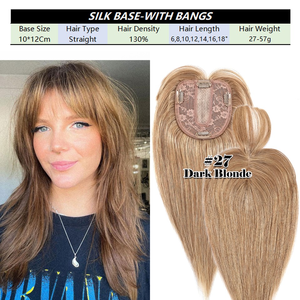 100% Real Remy Human Hair Women Topper Toupee Hair Piece Clip In Mono ...