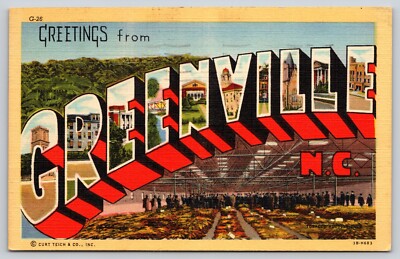 Postcard Greetings from Greenville North Carolina Large Letter Linen ...