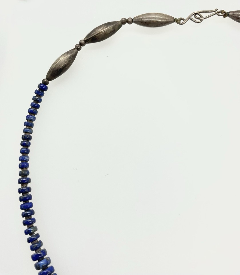 Vintage Native American Lapis Lazuli Bead Necklace Sterling Silver ...