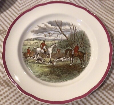Fox Hunt Hunting Spode Throwing Off Dinner Plate Magenta Rim | eBay