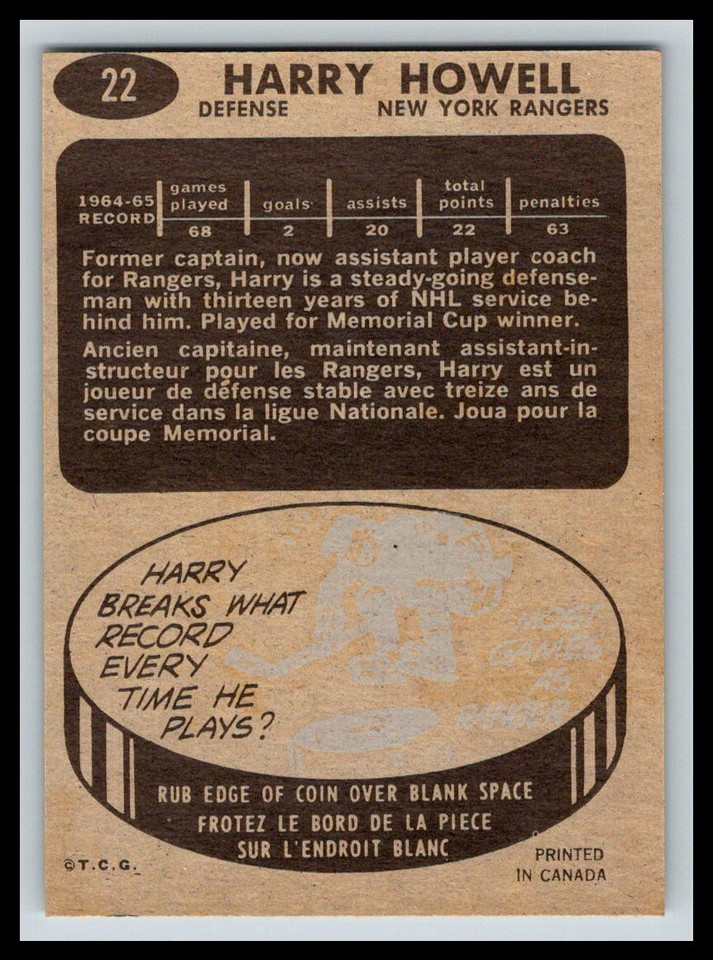 1965-66 TOPPS # 22 HARRY HOWELL 23443 | eBay