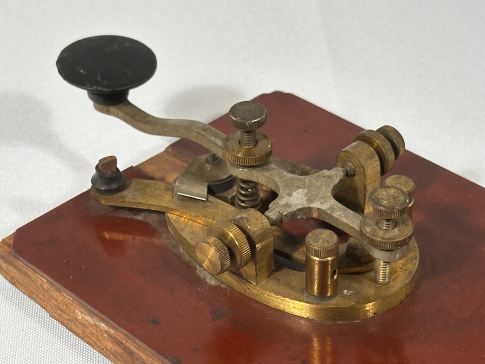 RARE Signal Electric Company Brass Telegraph Morse Code Key mounted on ...